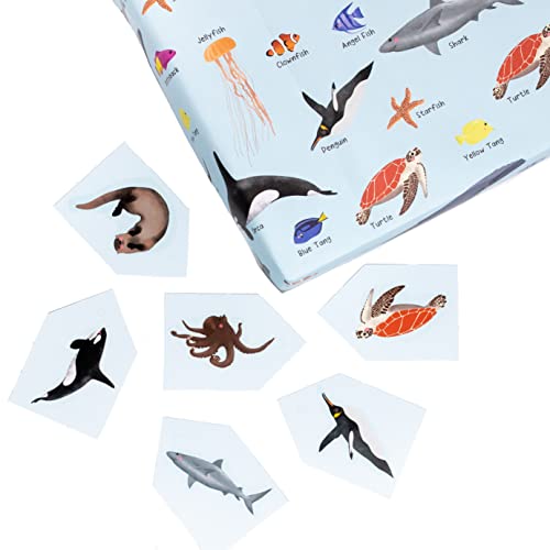 CENTRAL 23 - Wrapping Paper for Boys - 6 Sheets of Gift Wrap for Girls - Ocean Animals - Whale Dolphin Turtle Shark - Cute Blue Birthday Gift Wrap for Kids - Made in the UK