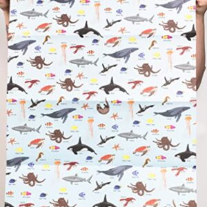 CENTRAL 23 - Wrapping Paper for Boys - 6 Sheets of Gift Wrap for Girls - Ocean Animals - Whale Dolphin Turtle Shark - Cute Blue Birthday Gift Wrap for Kids - Made in the UK