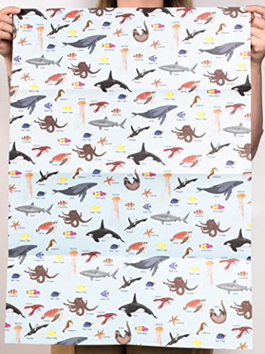 CENTRAL 23 - Wrapping Paper for Boys - 6 Sheets of Gift Wrap for Girls - Ocean Animals - Whale Dolphin Turtle Shark - Cute Blue Birthday Gift Wrap for Kids - Made in the UK