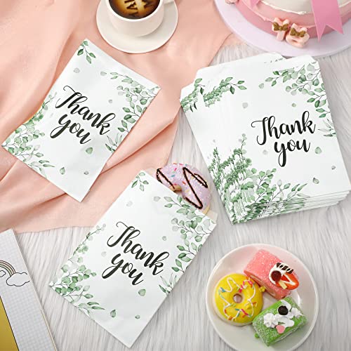 200 Pack Thank You Paper Treat Bags Greenery Eucalyptus Candy Buffet Bags Paper Cookie Bags Thank You Favor Bags Goodie Bags for Wedding Baby Shower Birthday Party Favors, Cookies, Goodies