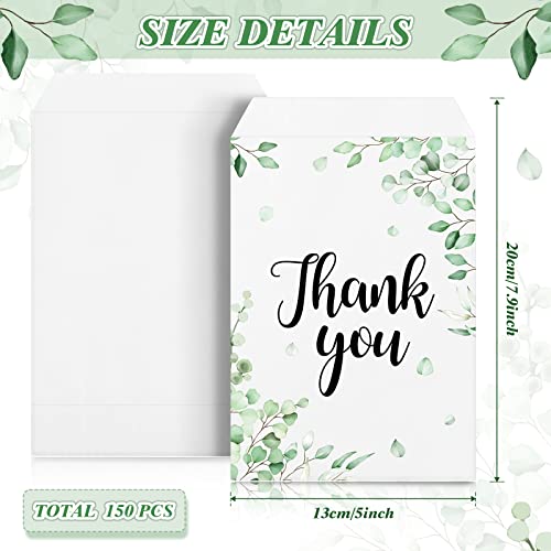 200 Pack Thank You Paper Treat Bags Greenery Eucalyptus Candy Buffet Bags Paper Cookie Bags Thank You Favor Bags Goodie Bags for Wedding Baby Shower Birthday Party Favors, Cookies, Goodies