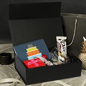 PACKHUB Black Gift Box with Lids, 9.8 x 5.9 x 3.1 In Magnetic Closure Collapsible Gift Boxes for Christmas,Mothers Day,Fathers Day,Graduations,Weddings,Birthdays Gifts