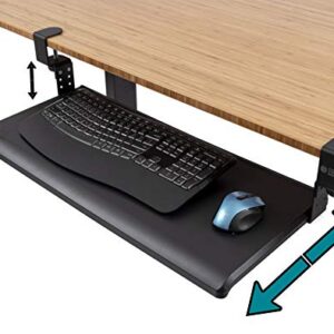 Stand Up Desk Store Large Clamp-On Retractable Adjustable Height Under Desk Keyboard Tray | for Desks Up to 1.5" (Large, 33" Wide)