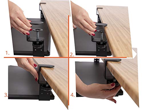 Stand Up Desk Store Large Clamp-On Retractable Adjustable Height Under Desk Keyboard Tray | for Desks Up to 1.5" (Large, 33" Wide)