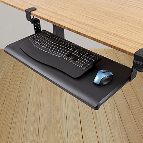 Stand Up Desk Store Large Clamp-On Retractable Adjustable Height Under Desk Keyboard Tray | for Desks Up to 1.5" (Large, 33" Wide)