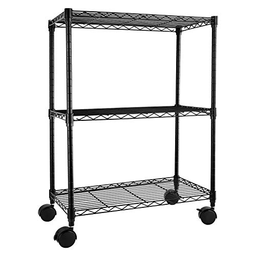 Simple Deluxe Heavy Duty 3-Shelf Shelving with Wheels, Adjustable Storage Units, Steel Organizer Wire Rack, 23" W x 13" D x 30" H, Black (HKSHLF23133003BPCLITE)