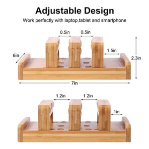 muchly Vertical Laptop Stand - 3 Slots for Computer, Tablet, Phone .Natural Wood, Adjustable Dock, for Devices Up to 5" to 1.2" Thick (Yellow Bamboo Wood)…