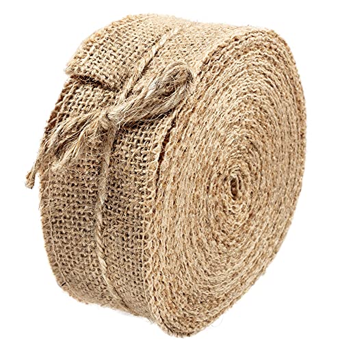 Idiy Natural Burlap Ribbons (2" Wide, 10 Yards) - No Wire,100% Jute - Great for DIY Crafts and Projects, Gift Wrapping, Wedding Decoration, and More!