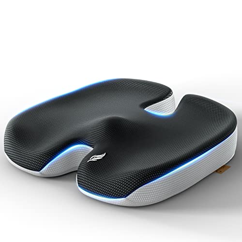 TOP COMFORT Orthopedic Patented Seat Cushion, Develop & Designed by Doctor for Sciatica, Coccyx, Back & Tailbone Pressure & Pain Relief Memory Foam & Gel Pillow for Office, Car, Desk Chair (Black)