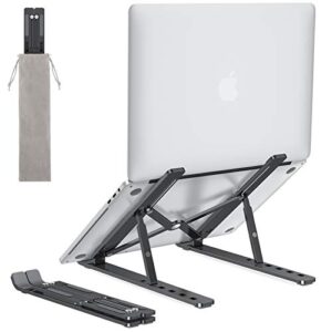 omoton laptop stand, adjustable laptop stand for desk, portable foldable laptop holder, aluminum laptop cradle, compatible macbook air, macbook pro, hp, dell, lenovo more (up to 16 inch) (black)