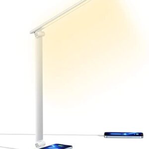 sympa LED Desk Lamp with Wireless Charger, Night Light, Dimmable Table Lamp with USB Charging Port, 5 Brightness & 5 Lighting Modes, 60 min Timer, Memory Function for Home Nail Office Reading