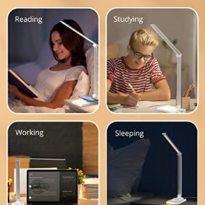 sympa LED Desk Lamp with Wireless Charger, Night Light, Dimmable Table Lamp with USB Charging Port, 5 Brightness & 5 Lighting Modes, 60 min Timer, Memory Function for Home Nail Office Reading