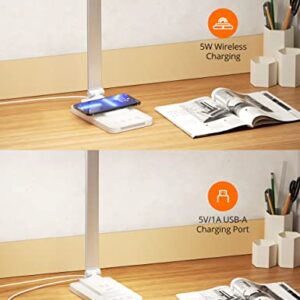 sympa LED Desk Lamp with Wireless Charger, Night Light, Dimmable Table Lamp with USB Charging Port, 5 Brightness & 5 Lighting Modes, 60 min Timer, Memory Function for Home Nail Office Reading