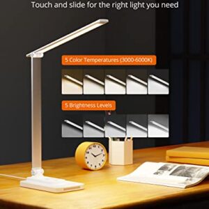 sympa LED Desk Lamp with Wireless Charger, Night Light, Dimmable Table Lamp with USB Charging Port, 5 Brightness & 5 Lighting Modes, 60 min Timer, Memory Function for Home Nail Office Reading