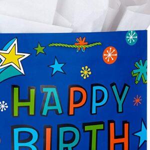 Hallmark 17" Extra Large Birthday Gift Bags (3 Bags: Blue and Green, Pink and Purple, Yellow with Pizza) for Kids, Teens, Boys, Girls, Grandchildren