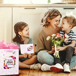 WhatSign Mothers Day Gift Bags with Handle 11.5" Medium Mother's Day Best Mom Ever Gifts Bags with Tissue Paper Happy Mother's Day Flowers Paper Gift Bags for Mom Grandmother Aunt Wife Birthday Bags