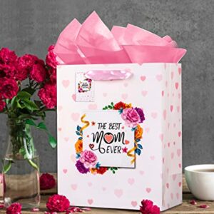 WhatSign Mothers Day Gift Bags with Handle 11.5" Medium Mother's Day Best Mom Ever Gifts Bags with Tissue Paper Happy Mother's Day Flowers Paper Gift Bags for Mom Grandmother Aunt Wife Birthday Bags