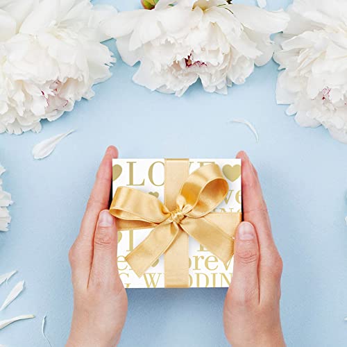 Love Forever Wedding Letter With Hearts White & Gold Foil Design Wrapping Paper Folded Flat 4 Sheets 20x28 inches Per Sheet For Weddings, Bridal Showers, Engagements