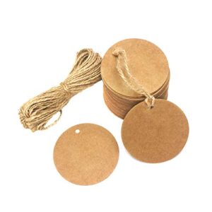 segarty circle tags, 200 pcs craft gift tags, brown tag with 100 feet jute twine, round thick kraft paper blank hang tags wish tag for gifts wrapping, craft project, xmas gift, diy wedding favor bag