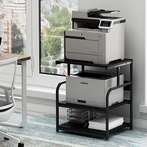 Fannova Printer Stand, 23.6 x18.9 x 29.5 Inches Large Printer Table with Adjustable Storage Shelf, 3 Tier Rolling Printer Cart with Wheels for Home Office, Stand for Heat Press Mini Fridge, Black