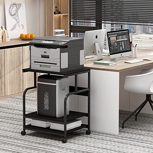 Fannova Printer Stand, 23.6 x18.9 x 29.5 Inches Large Printer Table with Adjustable Storage Shelf, 3 Tier Rolling Printer Cart with Wheels for Home Office, Stand for Heat Press Mini Fridge, Black