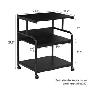 Fannova Printer Stand, 23.6 x18.9 x 29.5 Inches Large Printer Table with Adjustable Storage Shelf, 3 Tier Rolling Printer Cart with Wheels for Home Office, Stand for Heat Press Mini Fridge, Black