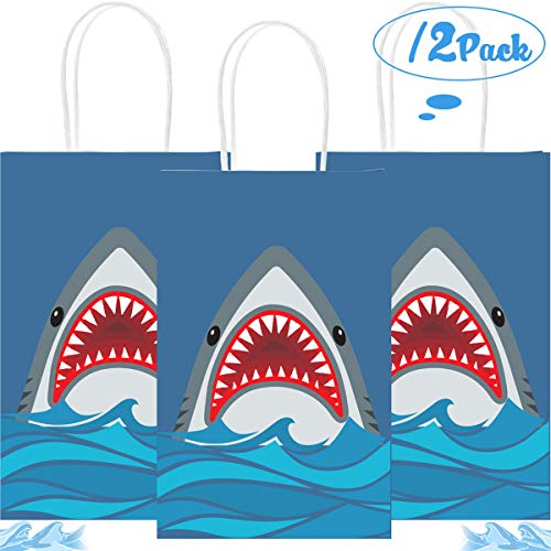 Funnlot Shark Party Bags Shark Birthday Party Supplies 12PCS Shark Goodie Bags Shark Gift Bags Shark Party Favor Bags for Shark Party Kids Birthday Party Decorations