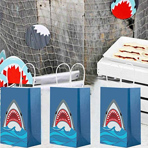 Funnlot Shark Party Bags Shark Birthday Party Supplies 12PCS Shark Goodie Bags Shark Gift Bags Shark Party Favor Bags for Shark Party Kids Birthday Party Decorations