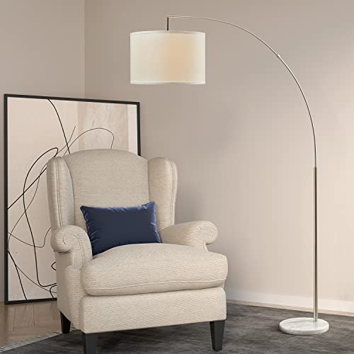 Oneach Modern Arc Floor Lamp for Living Room Arching Hanging Lamp Shade Over The Couch for Reading Bedroom Office Brushed Steel Arch Standing Floor Light Silver