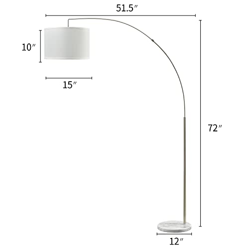 Oneach Modern Arc Floor Lamp for Living Room Arching Hanging Lamp Shade Over The Couch for Reading Bedroom Office Brushed Steel Arch Standing Floor Light Silver