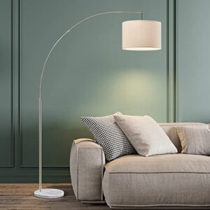 Oneach Modern Arc Floor Lamp for Living Room Arching Hanging Lamp Shade Over The Couch for Reading Bedroom Office Brushed Steel Arch Standing Floor Light Silver