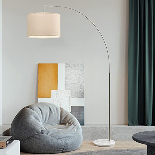 Oneach Modern Arc Floor Lamp for Living Room Arching Hanging Lamp Shade Over The Couch for Reading Bedroom Office Brushed Steel Arch Standing Floor Light Silver