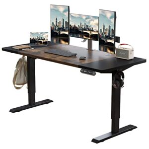 radlove electric height adjustable standing desk, 63x 30 inches stand up desk workstation, splice board home office computer standing table ergonomic desk (black+ brown, 63×30”)