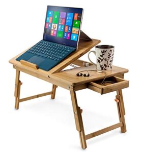 aleratec natural bamboo multi-functional adjustable laptop stand | up to 15in | ideal for tablet/ monitor/ laptop cooling portable table for home office