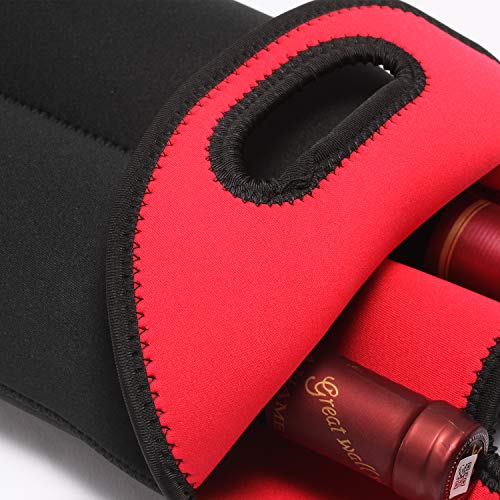 2 Bottles Wine Bag Wine Totes Neoprene Wine Sleeve Tote for Wine,Water, Champagne, Beer, Baby Bottles 14.5 x 9.5 Inches,Black - FUNLAVIE