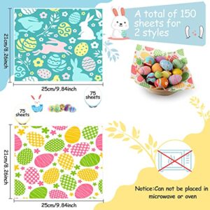 150 Pcs Easter Wax Paper for Food ,wrap Paper Sheets Sandwich Candy Cookies Wraps for Easter with Eggs Rabbit Flowers Pattern Waterproof Liner for Kitchen Handmade Food Easter Party Supplies