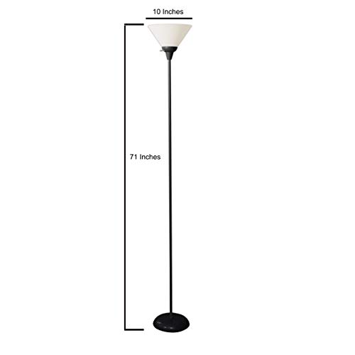 LIGHTACCENTS Black Metal Floor Lamp with Opal White Cone Shade. Model 6113-21 Standing Pole Torch Floor Lamp Torchiere Super Bright Floor Lamp (Black Finish)