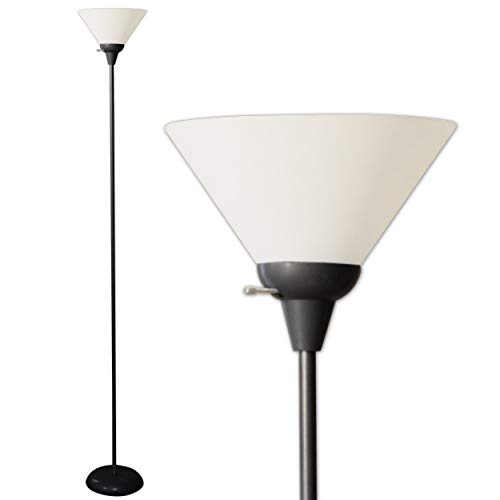 LIGHTACCENTS Black Metal Floor Lamp with Opal White Cone Shade. Model 6113-21 Standing Pole Torch Floor Lamp Torchiere Super Bright Floor Lamp (Black Finish)