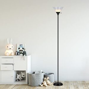 LIGHTACCENTS Black Metal Floor Lamp with Opal White Cone Shade. Model 6113-21 Standing Pole Torch Floor Lamp Torchiere Super Bright Floor Lamp (Black Finish)