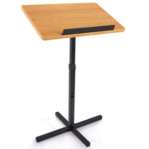 pyle portable floor lectern podium stand-height adjustable steady standing design teacher speaker lecture classroom presentation stand, laptop computer book holder w/ slanted top shelf plctnd44,black