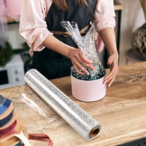 Giiffu 148Ft Clear Cellophane Wrap Roll (Folded 34''x148Ft) Irregular White Dot Florist Paper Wrapper 3 Mil Thicken Long Film Large Gift Wrapping Paper for Flower Gift Baskets Wrap