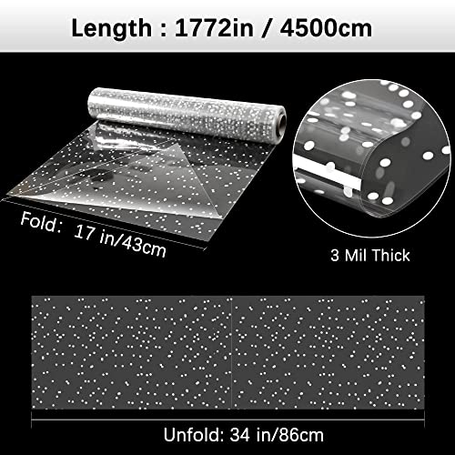 Giiffu 148Ft Clear Cellophane Wrap Roll (Folded 34''x148Ft) Irregular White Dot Florist Paper Wrapper 3 Mil Thicken Long Film Large Gift Wrapping Paper for Flower Gift Baskets Wrap