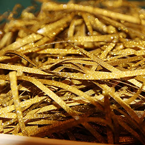 Glitter Crinkle Paper Shred Filler Filling for Package, Gold Glitter Raffia Paper Shredded Paper Filling Gift Basket Grass,Gold Crinkle Cut Paper Wrapping Paper For Gift Wrapping Filling Supplies