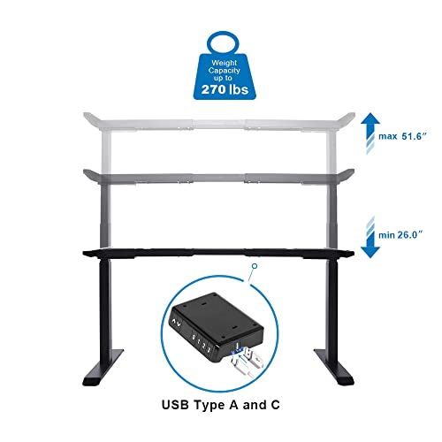 Fromann Electric 3 Tier Legs Dual Motor Desk Base Handset with USB A and C Ports - Sit Stand up Standing Height Adjustable Desk Frame for Home and Office AKB01