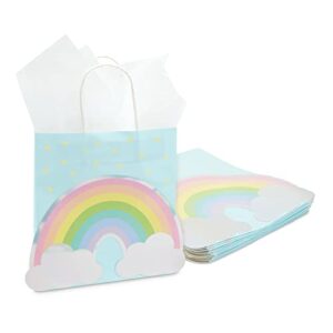 rainbow gift bags with handles and white tissue paper (15 pack)