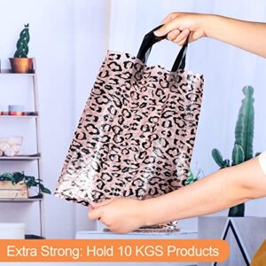 150 Pack Boutique Bags with Handles Plastic Merchandise Bags Small Christmas Reusable Shopping Gifts Bags 10 x 13 Inch (Leopard Pattern)