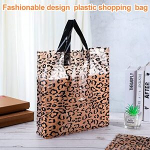 150 Pack Boutique Bags with Handles Plastic Merchandise Bags Small Christmas Reusable Shopping Gifts Bags 10 x 13 Inch (Leopard Pattern)