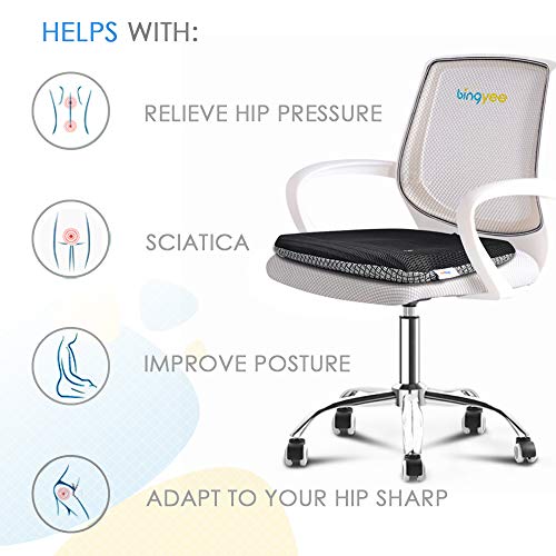 bingyee Gel Seat Cushion 1.8 Inch Thick Double Gel Orthopedic Seat Cushion Pad for Pressure Relief Gel Sits Perfect for Office Chair, Car, Home, Wheelchair Sweatless Chair Pads