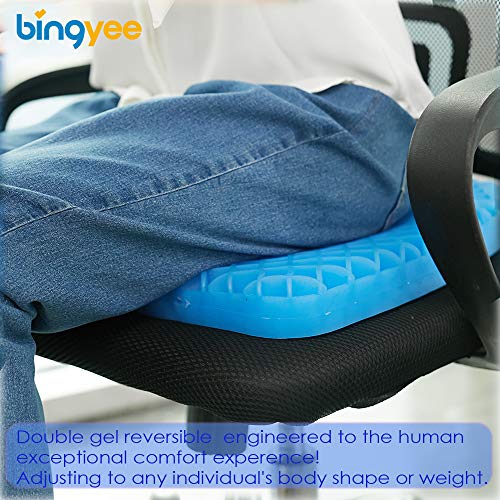 bingyee Gel Seat Cushion 1.8 Inch Thick Double Gel Orthopedic Seat Cushion Pad for Pressure Relief Gel Sits Perfect for Office Chair, Car, Home, Wheelchair Sweatless Chair Pads