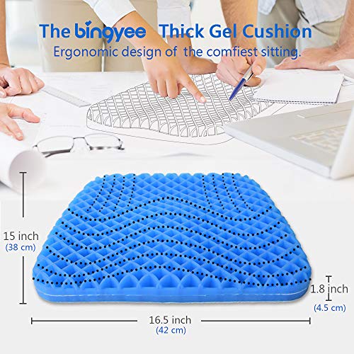 bingyee Gel Seat Cushion 1.8 Inch Thick Double Gel Orthopedic Seat Cushion Pad for Pressure Relief Gel Sits Perfect for Office Chair, Car, Home, Wheelchair Sweatless Chair Pads